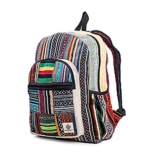 Large Hemp Backpack Bag - Multi Functional Pocket Knapsack Eco Friendly Unisex Hiking Casual Daypack Bag Durable Rucksack by Freakmandu