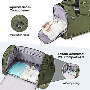 Gym Bag for Women Men Sports Backpack with Wet Pocket & Shoes Compartment Travel Duffle bag with Toiletry Bag Weekender Overnight Bag Carry On Backpack Army Green