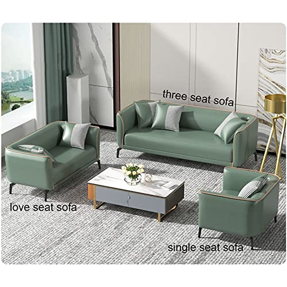 Sofa Couch Modern Living Room Sofa with Throw Pillows Composite Leather Breathable Fabric Sofa Couch Metal Support Feet High Rebound Sponge Cushions for Living Room Office
