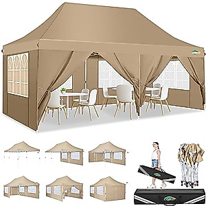 COBIZI 10x20 Pop Up Canopy Tent with 6 Removable Sidewalls, Easy Up Commercial Canopy, Waterproof and UV50+ Gazebo with Portable Bag, Adjustable Leg Heights,Party Tents for Parties