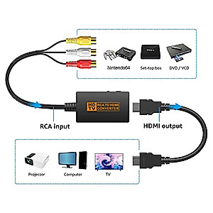 ZUKVYE RCA to HDMI Converter, AV to HDMI Adapter Support 1080P PAL/NTSC Compatible with PS one, PS2, PS3, STB, Xbox, VHS, VCR, Blue-Ray DVD Players（ with HDMI Cable ）