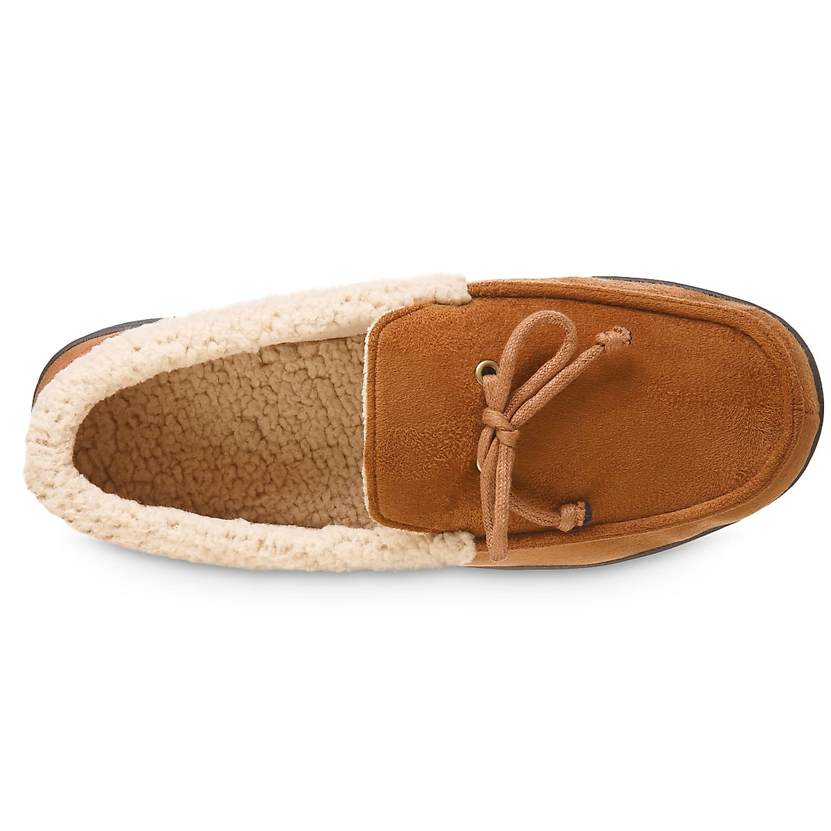 isotoner Men's Recycled Advanced Memory Foam Microsuede Vincent ECO Comfort Moccasin Slippers, Cognac, 9.5-10.5