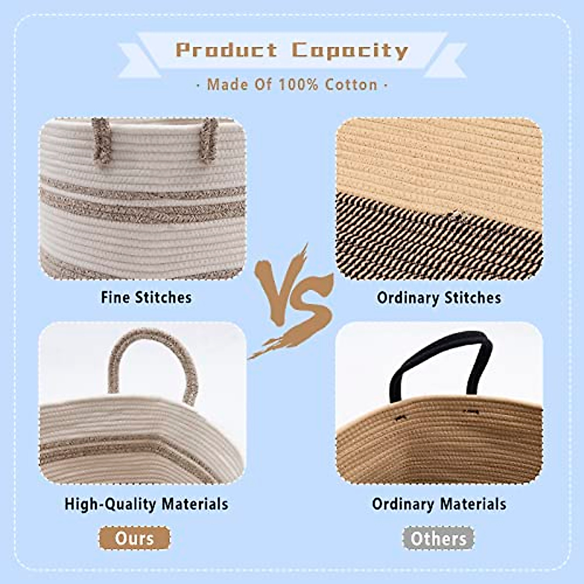 BRAIN & DANY 72L Woven Laundry Basket, Tall Cotton Rope Laundry Hamper with Handles, Large Dirty Clothes Basket Collapsible for Nursery, Bathroom, Laundry Room Organization, Bedroom Storage, Brown & White