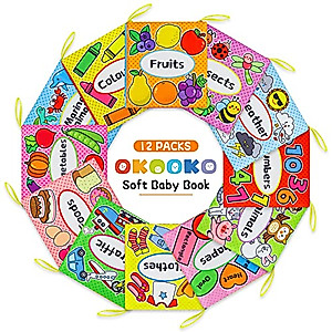 OKOOKO Baby Books 12PCS Soft Cloth Books Bath Books Crinkle Paper Washable Non-Toxic Educational Preschool Learning Toy for Babies Infants Toddlers Kids (Colors)