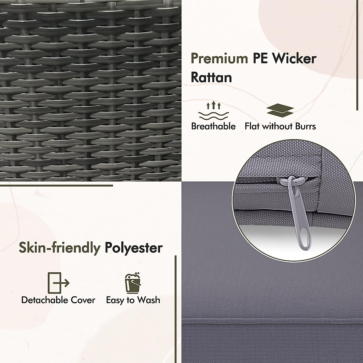 Tangkula 3-Piece Patio Furniture Set, PE Wicker Conversation Bistro Set w/A Tempered Glass Table & 2 Cushioned Chairs, Outdoor Table & Chairs Set for Patio Porch Yard Garden (Mix Gray+Grey)