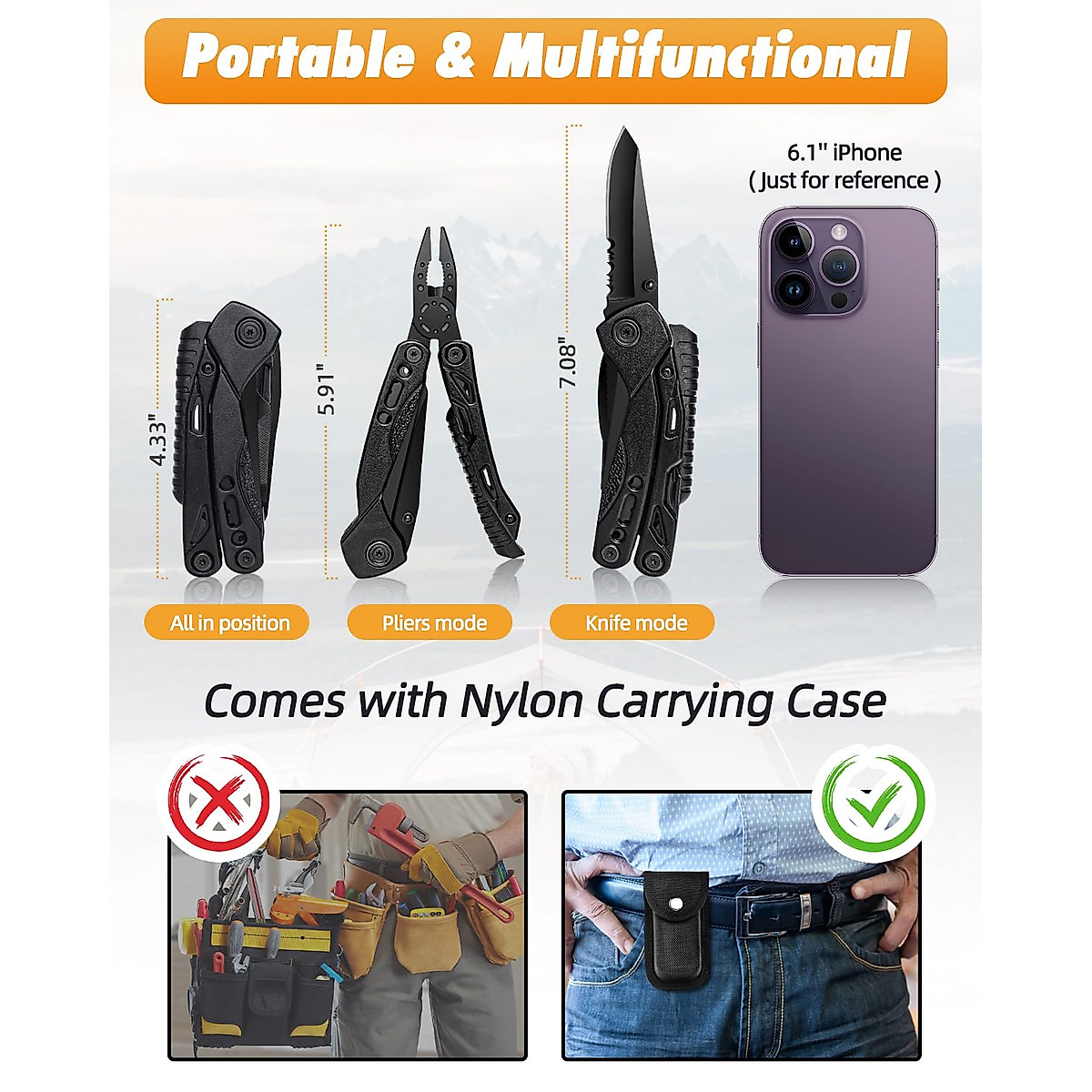 Multitool Knife, 24 in 1 Multi Tool Pocket Knives & Folding Knives with Nylon Bag Safety Lock Camping Accessories Survival Tool Pocket Knife Multi-tool for Outdoor Fishing Hiking