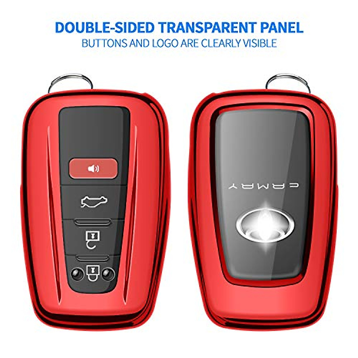 Compatible with Toyota Key Fob Cover with Keychain Soft TPU 360 Degree Protection Key Case for 2018-2022 Camry RAV4 Highlander Avalon C-HR Prius Corolla GT86 Smart Key (Red)