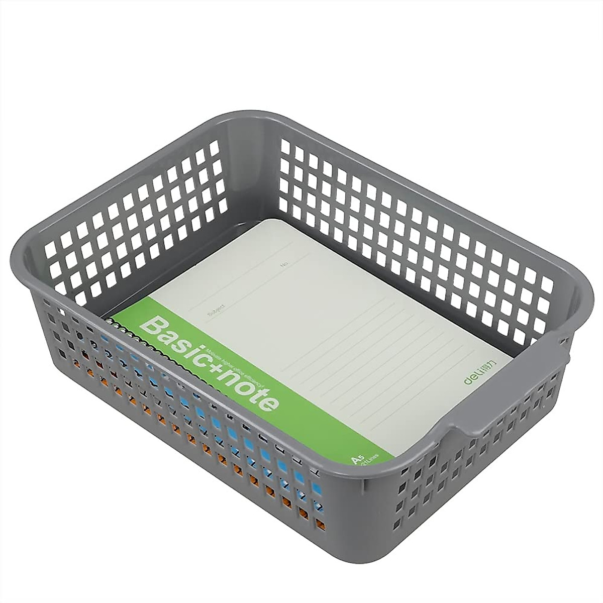 Julyeen 6 Pack Large Plastic Storage Rectangle Baskets Bin, Desktop Organizer Tote Basket, Grey