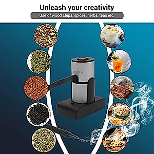 Portable Smoking Gun Wood Cocktail Smoker Handheld Food Kitchen Smoke Infuser for Sous Vide Meat Salmon Cocktails Drink Cheese BBQ Grill,Wood Chips Included