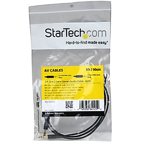 StarTech.com 3.5mm Audio Cable - 3 ft - Slim - M / M - AUX Cable - Male to Male Audio Cable - AUX Cord - Headphone Cable - Auxiliary Cable (MU3MMS), Black