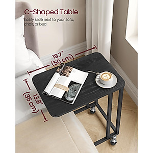 VASAGLE End Table, C Shaped TV Tray with Metal Frame Rolling Casters for Coffee Laptop Mobile Tablet, Industrial Side Table for Living Room Bedroom, 19.7 x 13.8 x 23.6 Inches, Ebony Black, ULNT050B56