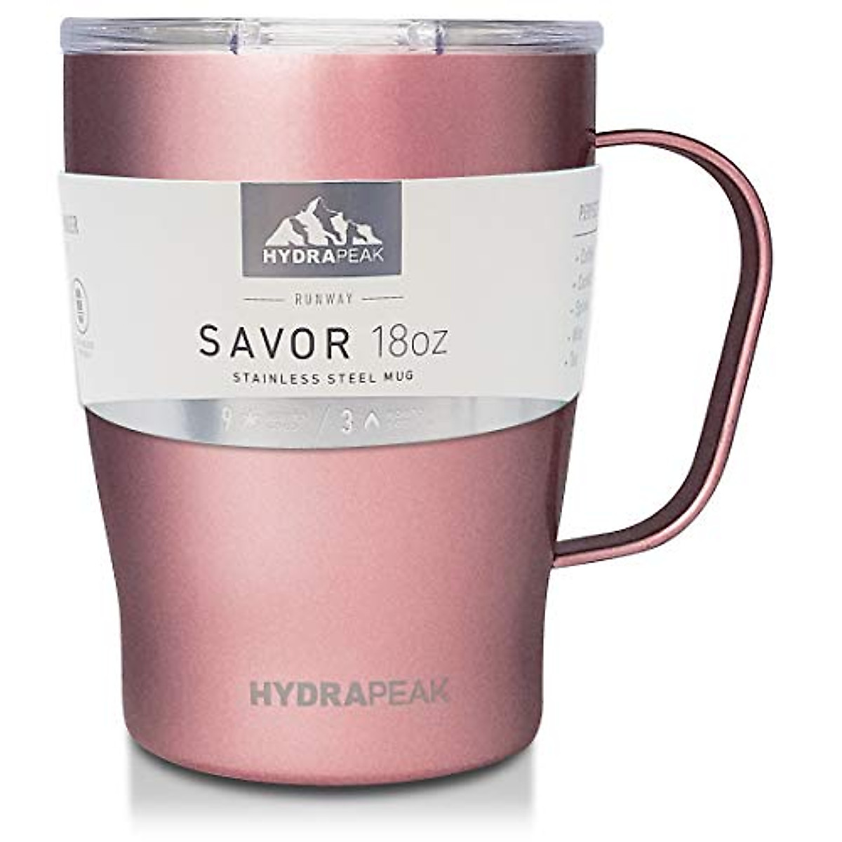 Hydrapeak SAVOR 18oz Double Vacuum Insulated Coffee Mug | Stainless Steel Travel Mug, Tumbler Coffee Cup with Lid and Integrated Handle (Rose)