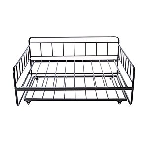 Amazon Basics Full Daybed and Twin Size Trundle Bed Frame Set, Steel Slat Support, Black