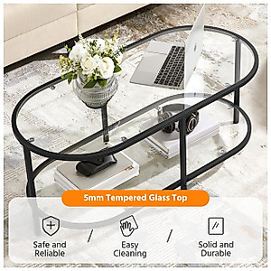 Yaheetech Glass Coffee Table, Black Small Coffee Table for Living Room, 2-Tier Modern Center Tea Table with Storage Shelf for Small Space, Apartment
