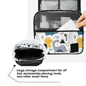 Hanging Travel Toiletry Bag Kit Makeup Case Cosmetics Organizer for Men Women (Kids Cartoon Dinosaurs)