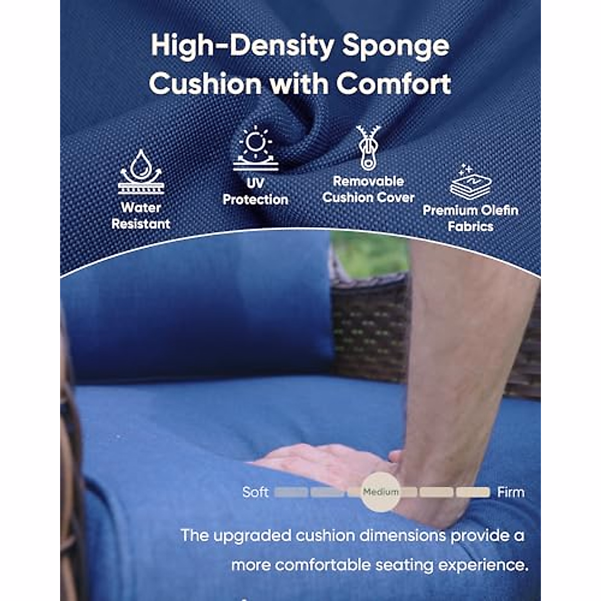 HUMMUH Outdoor Swivel Rocker Wicker Patio Chairs Set of 2, Rattan Rocking Chair Furniture Set (Grey,Blue)