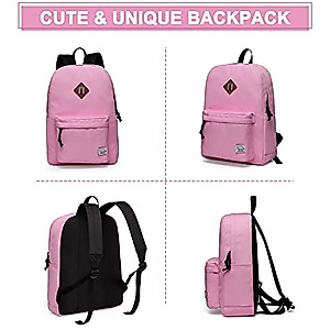VASCHY School Backpack, Lightweight Water Repellent Backpack Men School Bag Women Children Boy Leisure for Girl School High School Teenagers College Business Travel, Pink, M, Backpacks Handbags