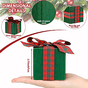 3 Pcs Christmas Table Centerpieces Christmas Rustic Wood Presents Faux Blocks Table Decor Tiered Tray Decor with Buffalo Plaid Bowknot Pine Cone Berries for Xmas Party Decoration (Classic Style)
