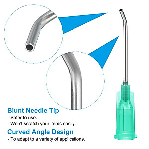 PATIKIL 18Ga x 1 Inch Dispensing Needle Tips, 36Pcs Stainless Steel 45 Degrees Pre Bent Glue Needle Tube Blunt Tips with Luer Lock for Glue Oil Applicator, Green