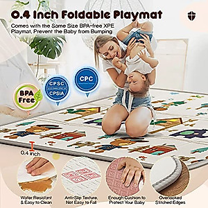 Gimars Upgraded 320D Washable Baby Playpen with Padding Mat, 6in1 Large Playpen for Toddlers, Sturdy & Safe Playpen with Padded Cotton Top Rod for Protecting Babies, Baby Play Yard with Zipper Gate