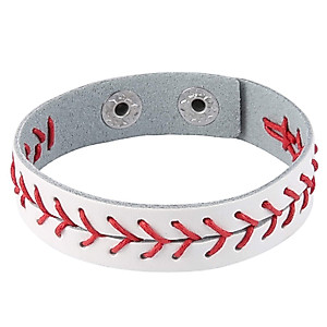 HZMAN Leather Softball Baseball Bracelets by Athletes Bangle Cuff Wristband, 3 Pcs White Black Yellow Ste (White)