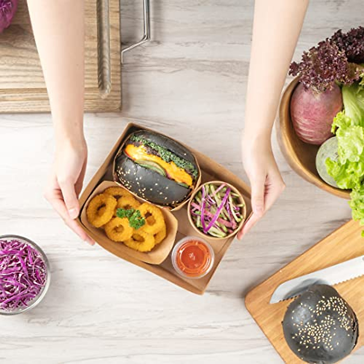 Restaurantware Bio Tek 8.4 x 6 x 3.5 Inch Burger Trays 100 Disposable Paper Food Trays - Recyclable Sturdy Kraft Paper Movie Snack Trays For Meals Snacks And Baked Goods