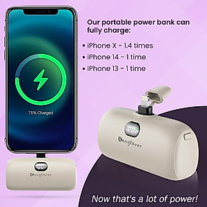 Bangcheer Portable Charger 5000mAh Upgrade Power Bank Fast Charging and PD 10W Input Small Docking Battery with LED Display & LED Fill Light Compatible with iPhone/Airpods (Apricot)