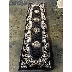 YHSF Traditional Floral Area Rug - Rugs for Living Room, Bedroom, Entryway, Dining Room, Kitchen Rugs Non Slip Washable Carpet Rug - Easy Clean Colorful Flower Rug - Black, 2 ft x 7 ft