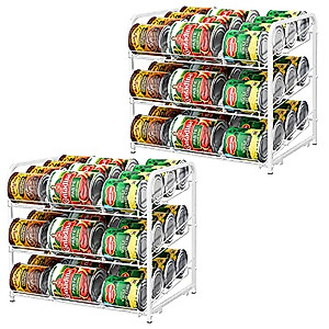 BTY Can Organizer for Pantry Stackable Can Rack Organizer 2 Pack Stacking Can Storage Dispensers 3 Tier Small Space Holds up to 36 Cans for Pantry, Kitchen, Cabinet- White