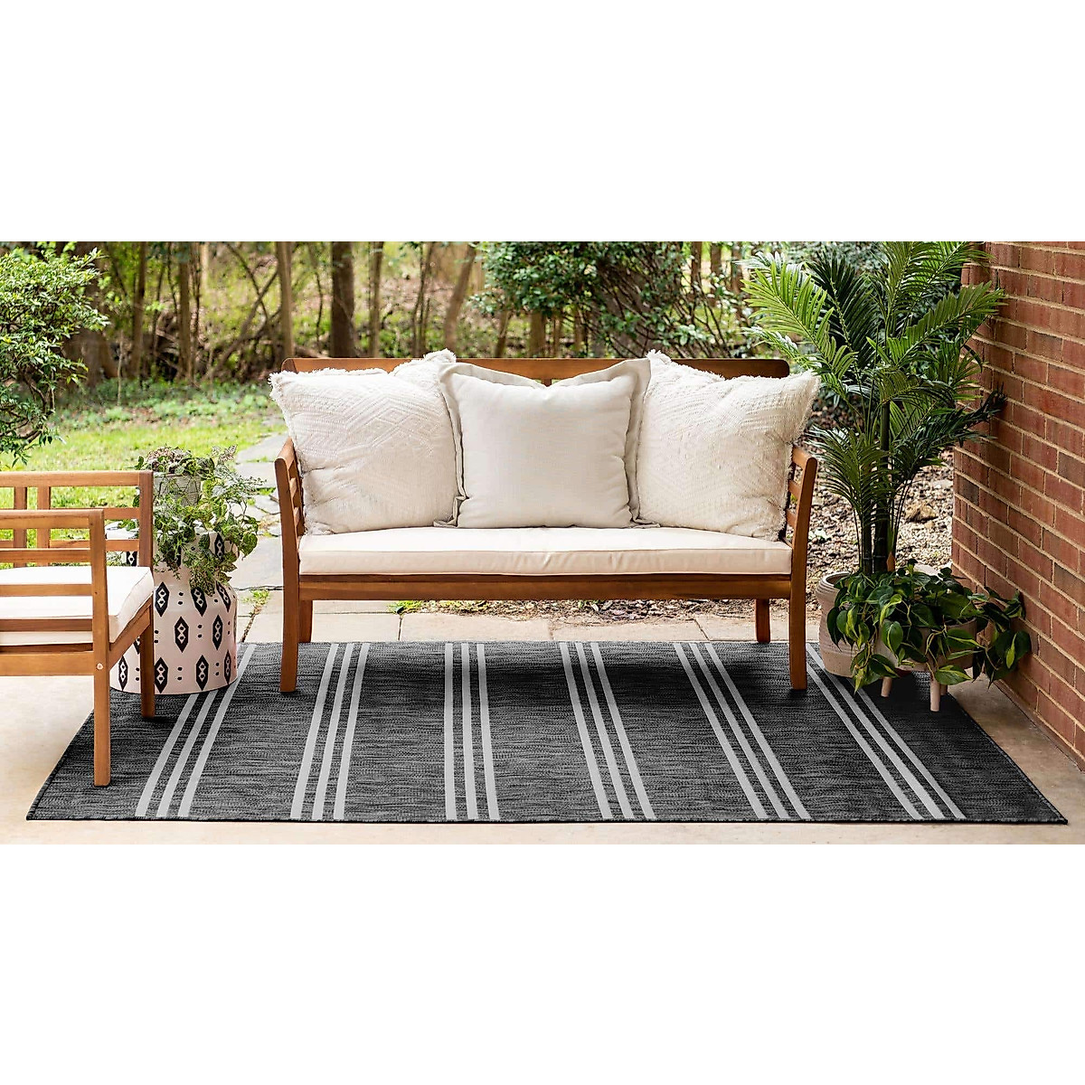 Unique Loom Outdoor Collection Area Rug - Anguilla (4' 1" x 6' 1" Rectangle, Charcoal/ Ivory)