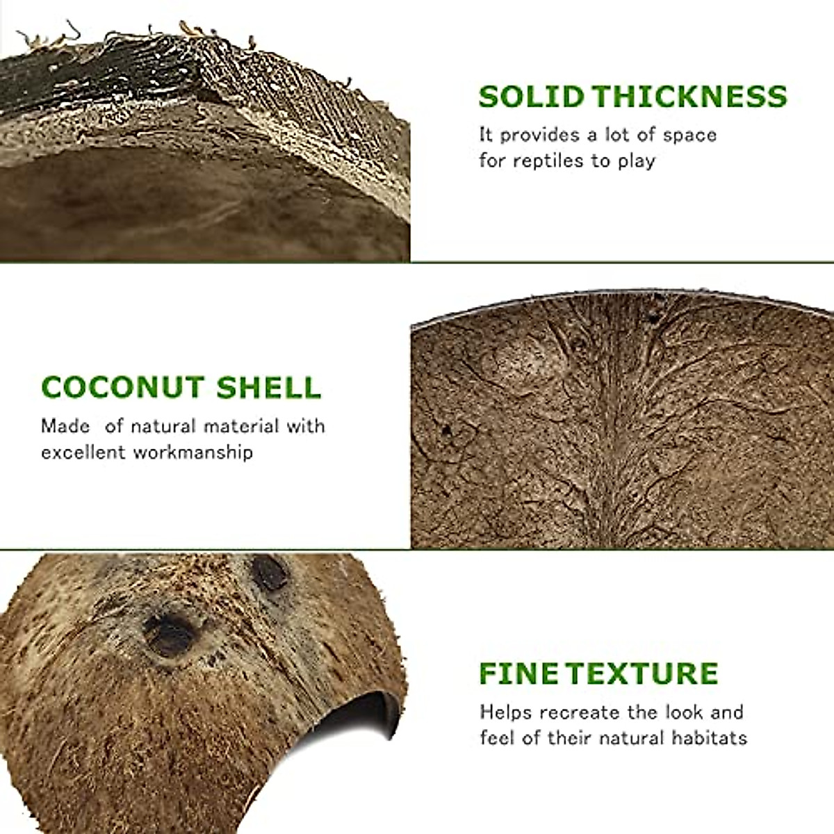 Hamiledyi Reptile Hideouts Natural Coconut Shells Hut Small Animal Hide Cave Hermit Crab Climbing Toys Lizard Habitat Decor Plant Leaves Decoration for Gecko Spider Snake Chameleon (4Pcs)