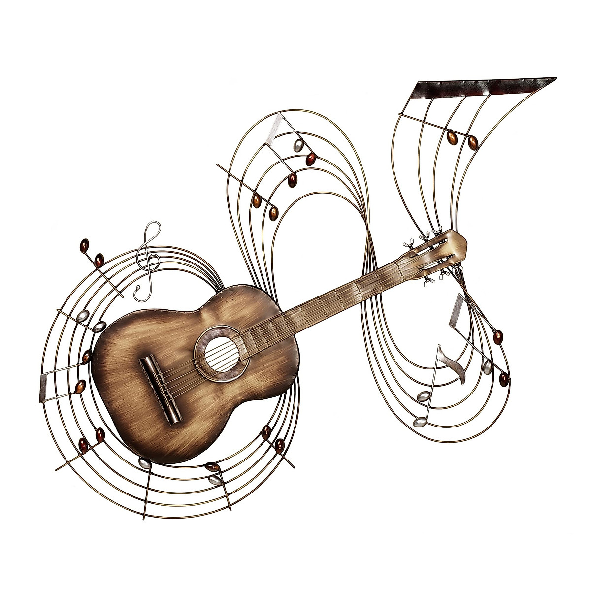 Touch of Class Within The Music Guitar Metal Wall Art - Brushed Bronze - Lines of Musical Notes in Shades of Copper and Silver - Hanging Music Decor Sculptures for Studio