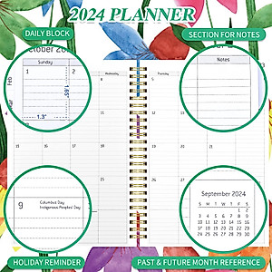 2024 Monthly Planner/Monthly Calendar - Daily Weekly Monthly Planner with Tabs, 8.5" x 6.4", Elastic Closure, Inner Pocket, Floral Agenda Organizer