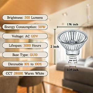 Marycele Halogen Light Bulbs for Candle Warmer, Candle Warmer Lamp Bulb GU10 120V 50W MR16, 6 Pack Dimmable Warm Light Bulbs 2 Pin with Long Lifespan, Candle Warmer Bulbs Replacement
