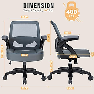 Big and Tall Office Chair 400lb- Mesh Ergonomic Heavy Duty Desk Chair- Flip Arms, Plus Size Wide Seat Executive Computer Chair for Large People- Home Office Swivel Rolling Task Chairs