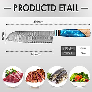 KEENZO Damascus Santoku Knife 7 inch, Professional Chef Knfe set, Japanese Hand-Forged Kitchen Knives set, Super Sharp 67-Layers Damascus Steel Knife for Cooking, Chopping & Meat Cutting with Gift Box