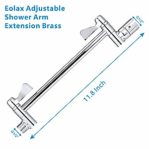 Shower Extension Arm, Eolax Solid Brass Adjustable Shower Pipe Extender with Universal Connection to Fixed Shower Head (11" Chrome)