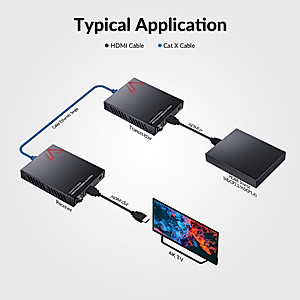 AV Access 4K HDMI Extender Over Cat5e/6/6a/7 4K@60Hz up to 115ft, 1080P up to 164ft, HDR10+, HDMI 2.0 YUV4:4:4, HDCP 2.2, 18Gbps, Plug & Play, IR Return & PoE, Smart EDID