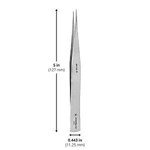 Excelta Straight Medium Point Tweezers, Anti-Magnetic Stainless Steel, Ideal for General Purpose Use, 5” Length, Intermediate