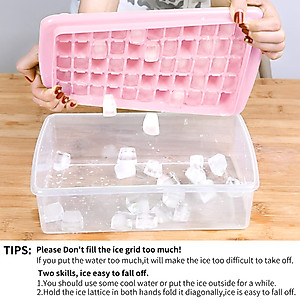 Ice Cube Tray with Lid and Bin for Freezer, Easy Release 55 Nugget Ice Tray with Cover, Storage Container, Scoop. Perfect Small Ice Cube Maker Tray & Mold. Flexable Durable Plastic, BPA Free