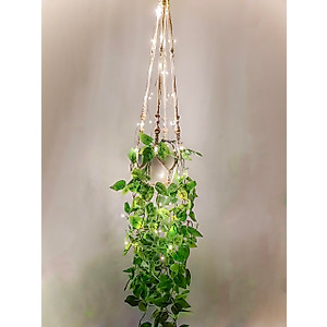 Fake Hanging Plants with Lights Artificial Plants for Home Decor Macrame Plant Hanger with Fake Vines Faux Hanging Planter for Wall Ceiling Bedroom Bathroom Kitchen Office Boho Decor Indoor