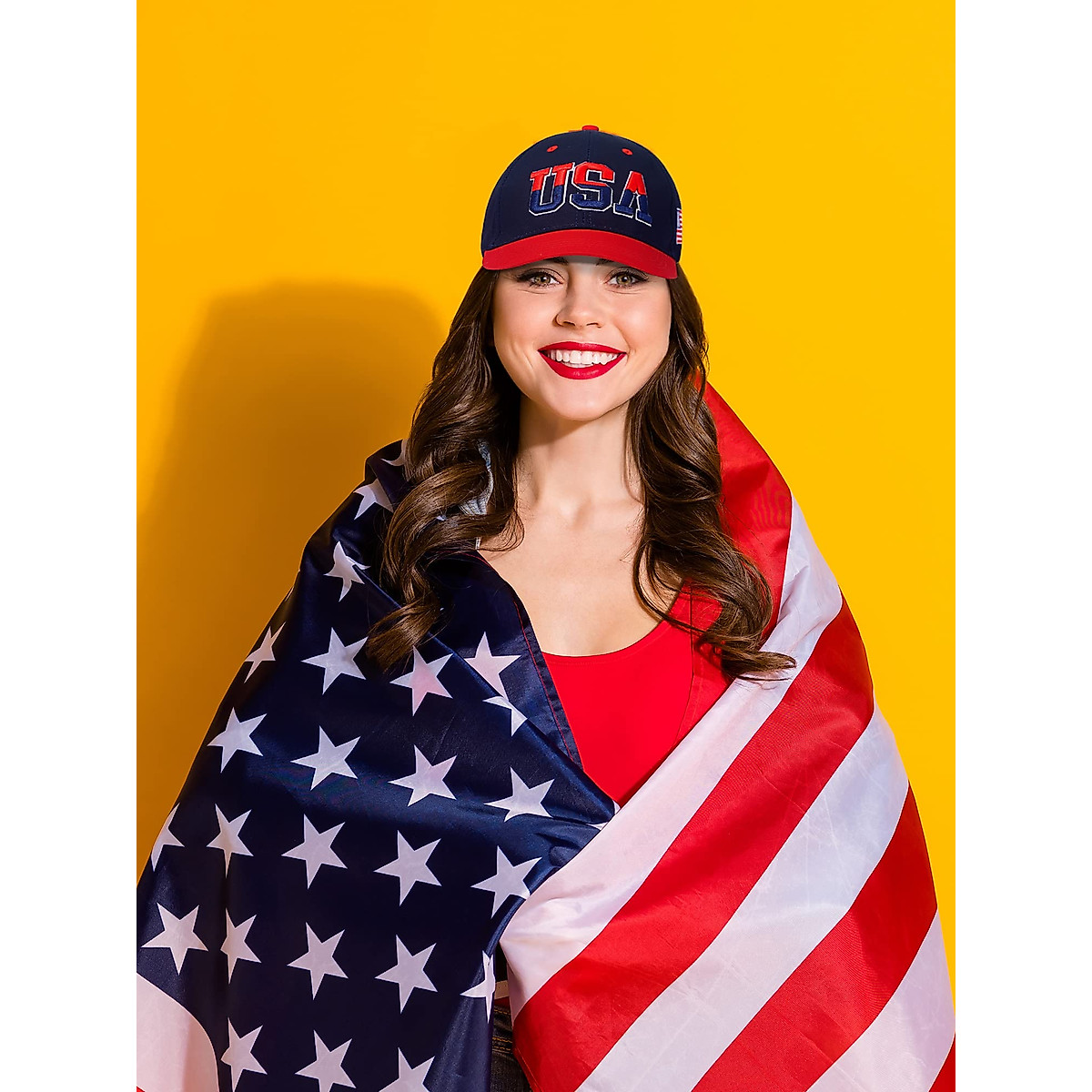 ROLVNHTV 4 Pieces USA Hats for Men American Flag Cap Adjustable Embroidered Patriotic Black Baseball Hat Trucker Hat for Men Women