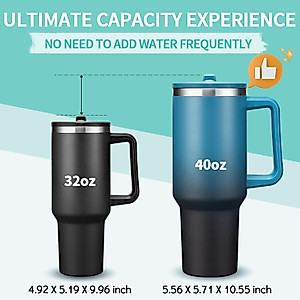 BENZZO Leak Proof Tumbler with Straw 40 OZ - Travel Coffee Tumbler for Hot and Cold, Stainless Steel Thermal Mug Insulated Cup Cold for 34Hrs & Hot for 10Hrs, Dishwasher Safe