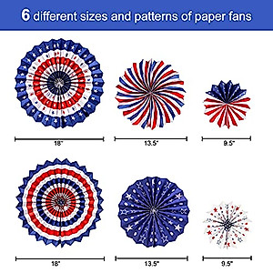 Unves 4th of July Decorations - 21Pcs Patriotic Decorations Banner Red White Blue Paper Fans, Hanging Swirls, Star Streamer for Independence Day, Memorial Day Decorations Patriotic Party Supplies