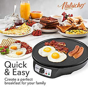 Electric Crepe Maker & Griddle -Easy to Clean Detachable Nonstick Cooktop - Cooks Crepes Bacon, Tortillas & Omelets - 12inch Cook Area with Adjustable Temperature - Includes Spatula & Batter Spreader