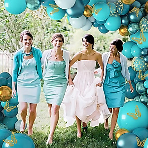 Teal Balloons Garland Arch Kit - 168PCS Different Sizes Dark Teal Turquoise Blue Confetti and Gold Latex Balloons with Gold Butterflies for Baby Shower Wedding Bridal Shower Birthday Party Decoration