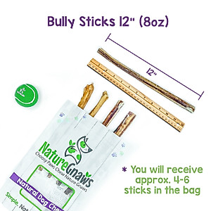 Nature Gnaws Bully Sticks for Dogs - Premium Natural Beef Dental Bones - Long Lasting Dog Chew Treats for Aggressive Chewers - Rawhide Free - Mixed Thickness 11-12"