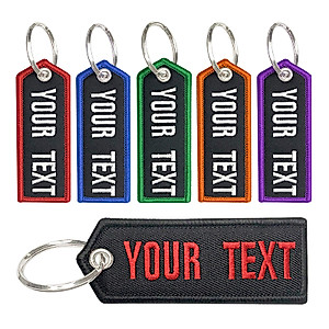 Kamao Personalized Keychain, Customized Embroidery Any Text Great Gift Keychain, for Men's Motorcycle ATV Car and Scooters, Black, Red, Orange, Blue, Yellow, 8.5x3.2 cm