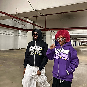 ZFOFLIK Y2k Clothes Zip Up Hoodie Men Star Sweater Women Oversized Sweatshirt Harajuku Punk Streetwear Clothes-1-S Black