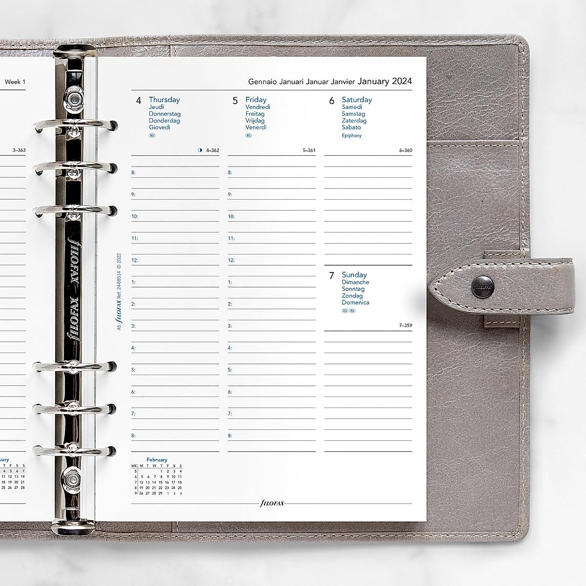 Filofax A5 week on two pages 5 language appointments 2024 diary